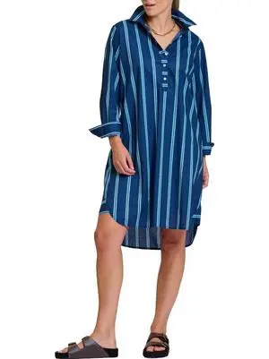 SHIRTY Classic Stripe Long Sleeve Shirt Dress - Navy/green Stripe