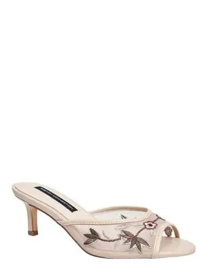 French Connection Louvisa Embroidered Kitten Heel - Nude