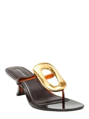 Jeffrey Campbell Linq Up Slide Sandals Brown Shiny Gold
