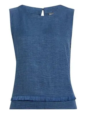 Vince Camuto Tiered Fringe Trim Top - Deep Blue
