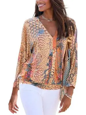 LASCANA Printed Long Sleeve Top - Orange Multi