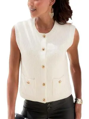 LASCANA Button-front Sweater Vest - Ivory