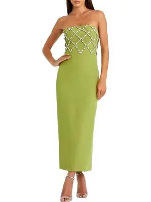 Mac Duggal Strapless Crepe Ankle Gown With Beaded Details - Apple Green