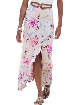 LASCANA Printed Ruffled Maxi Skirt - Light Pink Floral