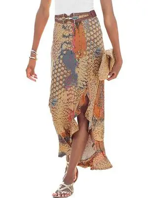LASCANA Printed Ruffled Maxi Skirt - Orange Multi
