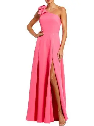 Mac Duggal Sleeveless Crepe Gown With Bow And Slit - Candy Pink