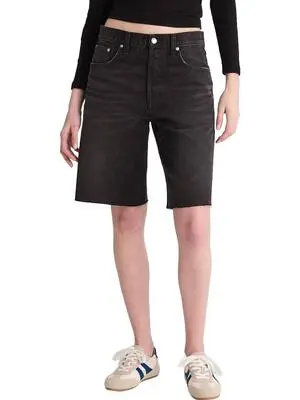 Madewell The Essex Long Baggy Denim Shorts - Ashen Black Wash