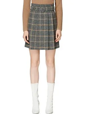 SUISTUDIO Plaid Pleated Alpaca & Wool Blend Miniskirt - Grey/camel Check