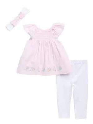 LITTLE ME Posy Tunic, Leggings, And Headband Set - Pink