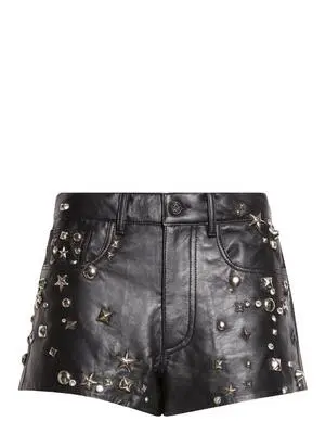 R13 Studded Five-Pocket Leather Shorts