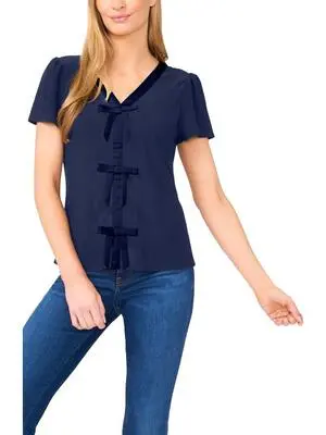 CECE DUPRAZ Bow Detail Satin Top - Classic Navy