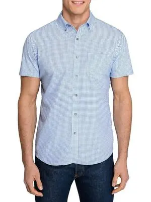 W.R.K Slim Fit Houndstooth Reworked Short Sleeve Button-down Shirt - Blue