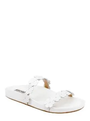 Badgley Mischka Waterbury Floral Slide Sandal - White Leather