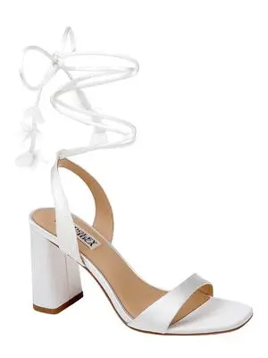 Badgley Mischka Westminster Ankle Wrap Sandal - White Satin
