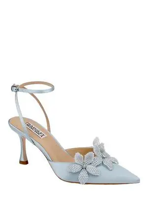 Badgley Mischka Whitman Pointed Toe Pump With Ankle Strap Mist Blue Satin