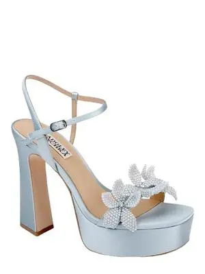 Badgley Mischka Wicket Ankle Strap Platform Sandal Mist Blue Satin