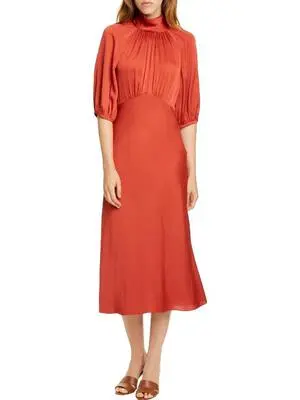Rebecca Taylor Tie Neck A-line Satin Dress - Carnelian
