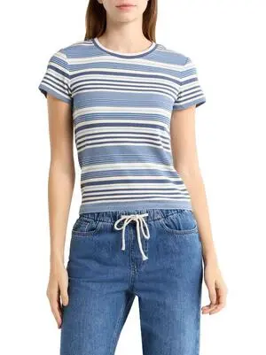 Marine Layer Lexi Rib Stripe Crewneck T-shirt - Blue Multi Stripe