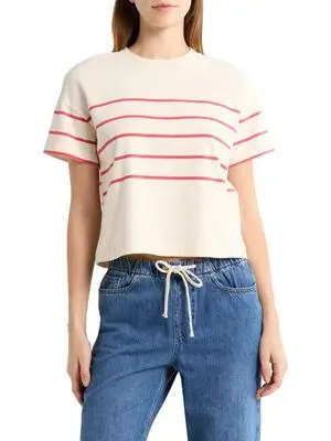 Marine Layer Luxe Sueded Cotton T-shirt - Red/white Stripe