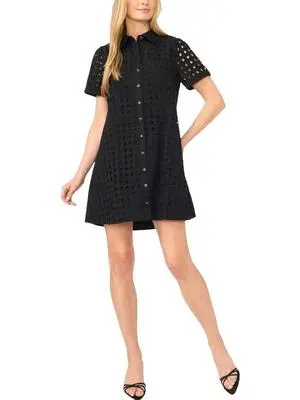 CECE DUPRAZ Cotton Eyelet Mini Shirtdress - Rich Black