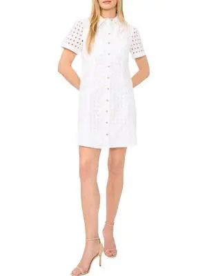 CECE DUPRAZ Cotton Eyelet Mini Shirtdress - Ultra White