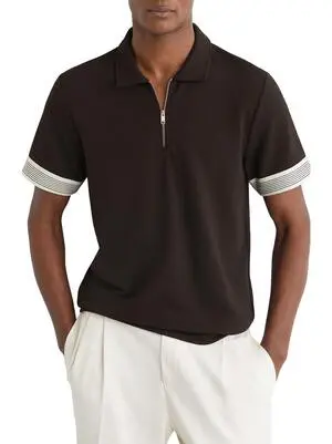 REISS Bruno Quarter Zip Polo - Chocolate Brown