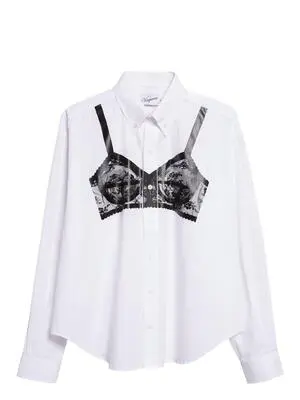 Vaquera Trompe L'oeil Bra Button-down Shirt - White