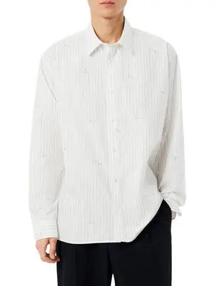 Lacoste Stripe Jacquard Print Button-up Shirt - Flour