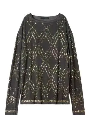 LANVIN Sequin-embellished Long-sleeved T-shirt - Grey