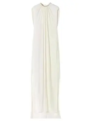 LANVIN Embellished-neck Gathered Maxi Dress - White