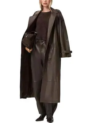 ALLSAINTS Reed Belted Leather Coat - Brown