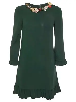 Dolce & Gabbana Bejewelled Flounce-trim Mini Dress - Green