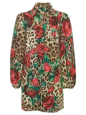 Dolce & Gabbana Rose-print Silk Dress - Brown