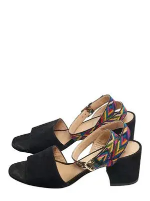 Valentino Garavani Suede Ankle-strap Block Heel Sandals - Black