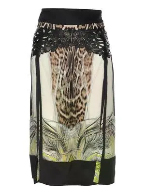 Roberto Cavalli Silk Printed Midi Skirt - Black