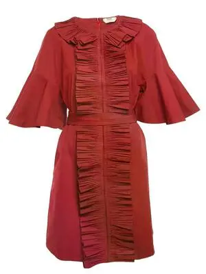 Fendi Frill-detail Belted Mini Dress - Red