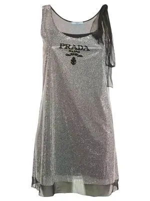 Prada Rhinestone Sequin Mini Dress - Silver