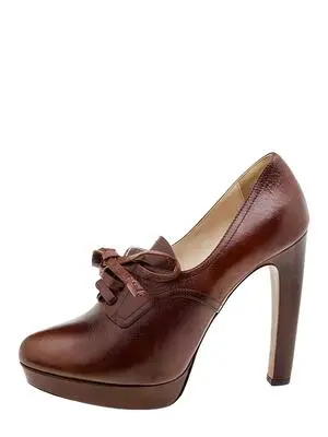 Prada Lace-up Leather Booties - Brown