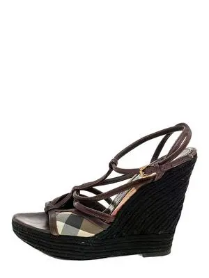 Burberry Leather Wedge Sandals - Brown