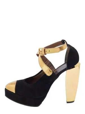 Marni Suede Platform Pumps With Gold Accents - Black