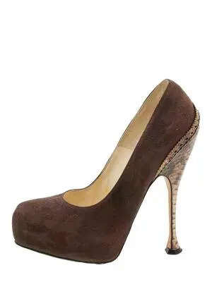 Brian Atwood Suede Sculpted Heel Pumps - Brown