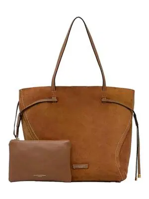 GIANNI CHIARINI Calf Suede Drawstring Tote - Brown
