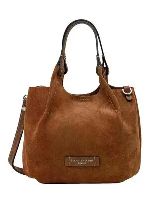 GIANNI CHIARINI Suede Top Handle Shoulder Bag - Brown