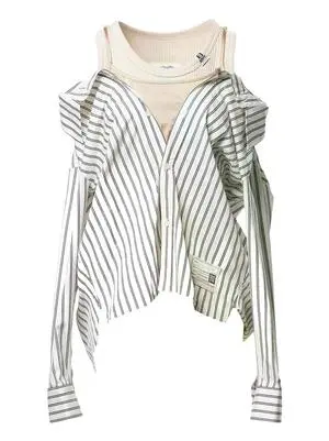 Mihara Yasuhiro Striped Cold-shoulder Shirt - White