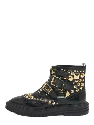 Burberry Everdon Buckle Studded Ankle Boots - Black