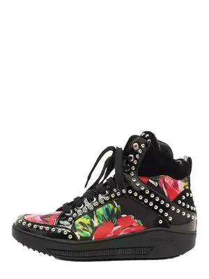 Dsquared2 Canvas And Leather Floral High-top Sneakers - Black