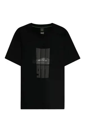 BOSS X Porsche Mercerized Cotton T-shirt With Reflective Graphic - Black