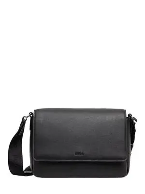 Hugo Embossed Flap Satchel - Black