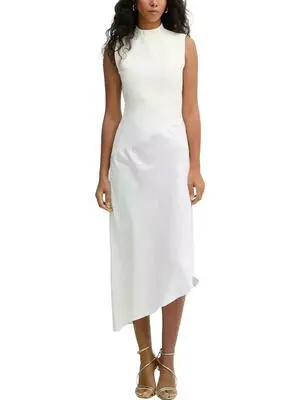 Herve Leger Esme Mock-neck Asymmetric Midi Dress - White
