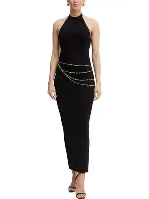 Herve Leger Sybil Halterneck Maxi Dress With Chain Detail - Black